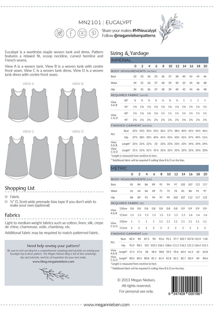 Eucalypt Tank & Dress Pattern -- Megan Nielsen – Three Little Birds ...